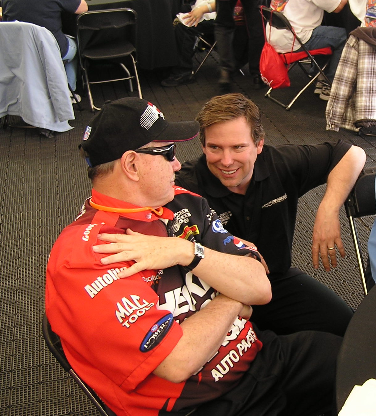 The marketing man and his Funny Car driver. Just enjoying the moment.