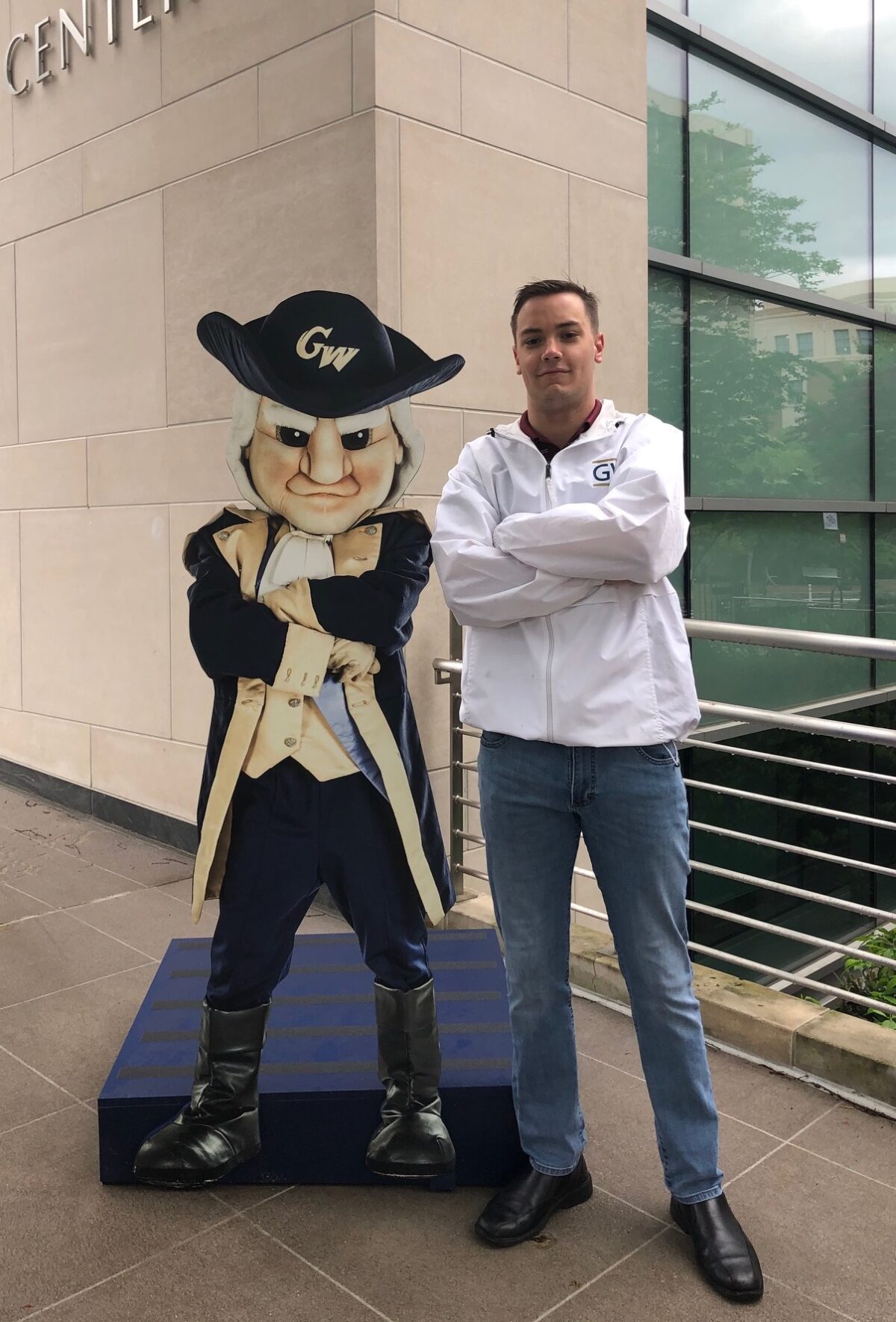 Nicholas, just hanging with George, the GWU mascot.